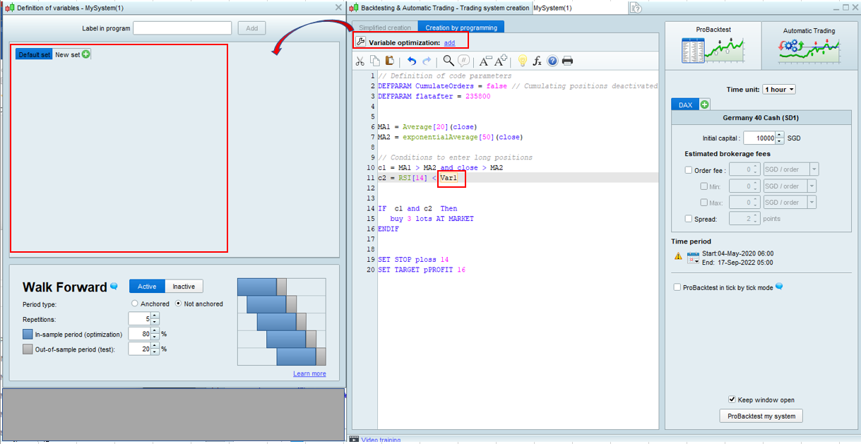 Cannot Define and Optimize variables : Forum ProOrder support - ProRealTime